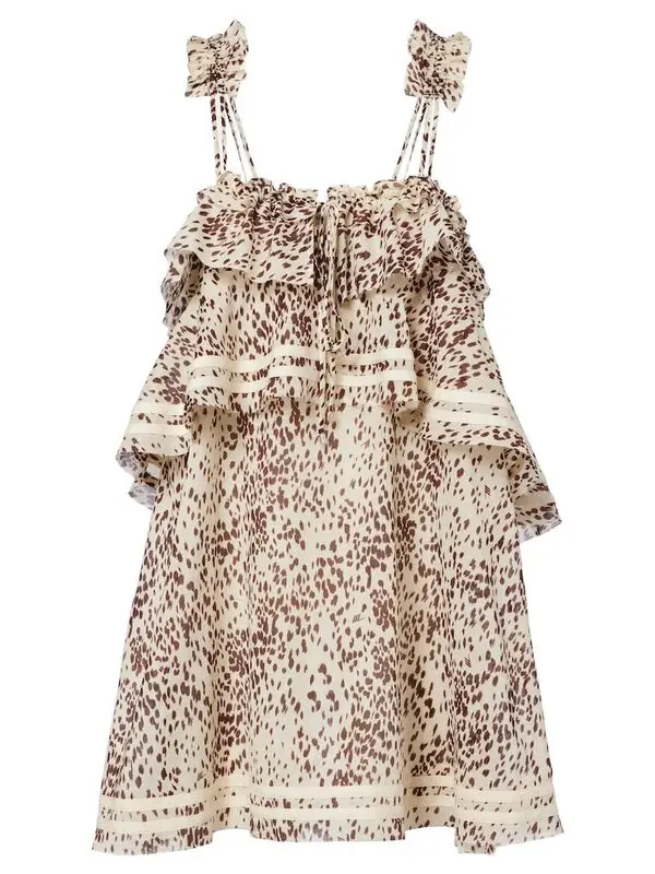 Attico Leopard-print Ruffled Cotton Minidress - White