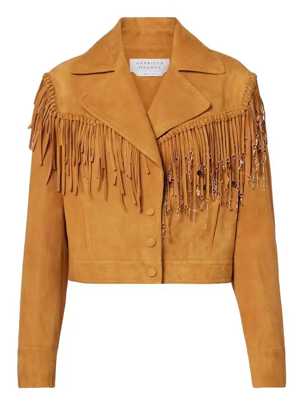 Gabriela Hearst Azra Embellished Fringed Suede Jacket - Brown