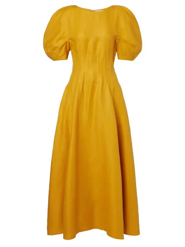 Gabriela Hearst Ranya Puff-sleeve Linen Twill Maxi Dress - Yellow