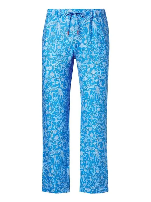 Kiton Printed Linen Pants - Blue