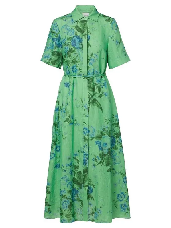 Erdem Floral Linen Shirt Dress - Green