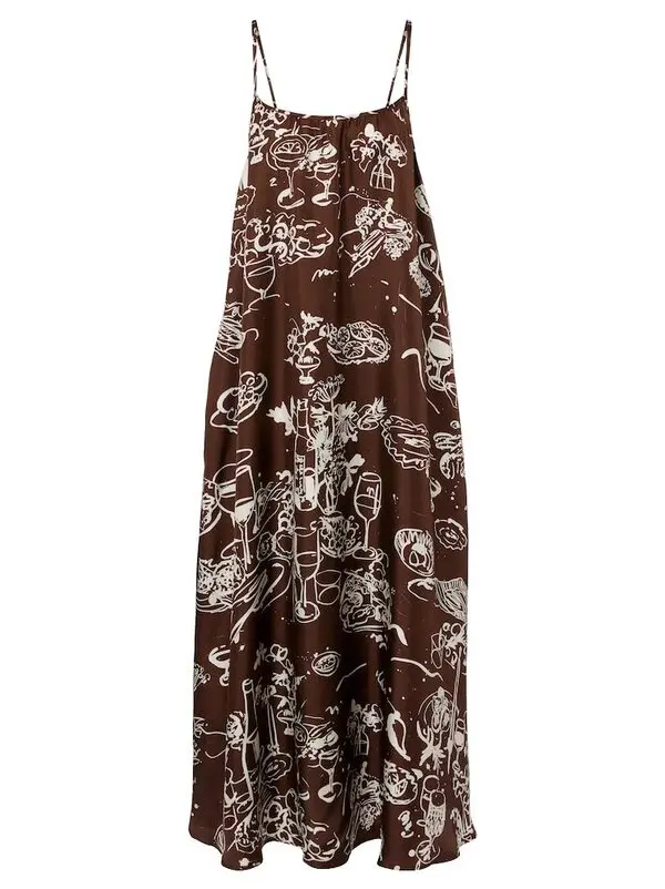 Asceno Napoli Printed Silk Twill Maxi Dress - Brown