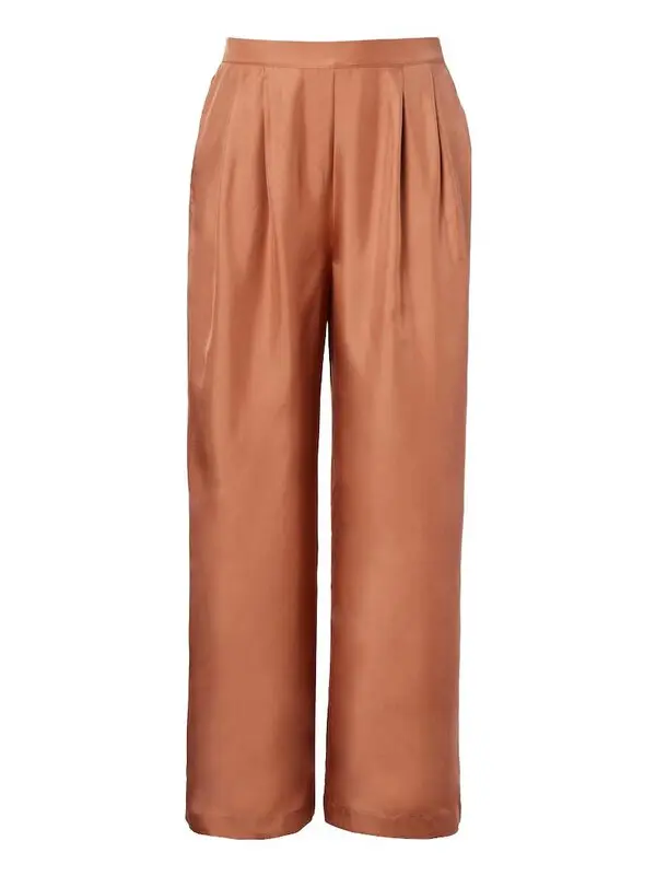 Asceno Isola Pleated Silk Twill Wide-leg Pants - Brown