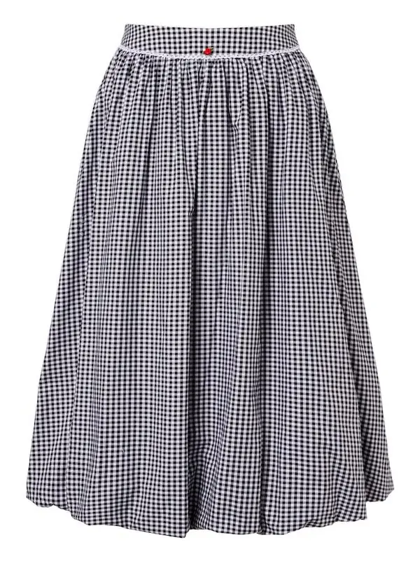 BANANHOT Alba Gingham Cotton Poplin Midi Skirt - Black