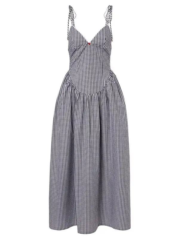 BANANHOT Paloma Gingham Cotton Poplin Maxi Dress - Black