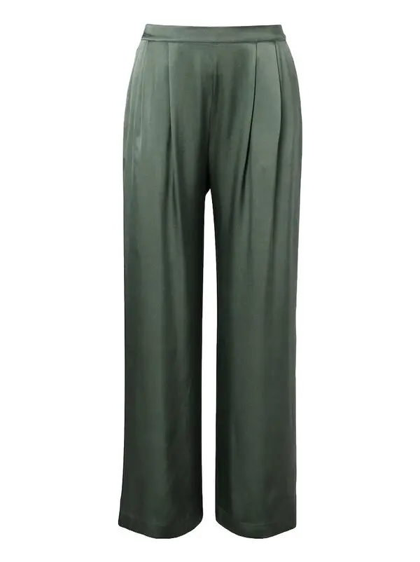 Asceno Isola Pleated Silk Twill Wide-leg Pants - Green