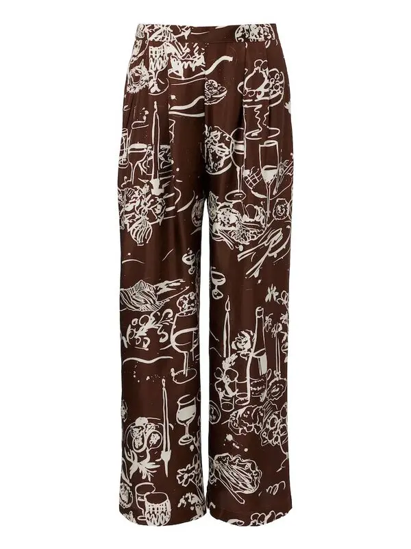 Asceno Isola Printed Silk Twill Wide-leg Pants - Brown