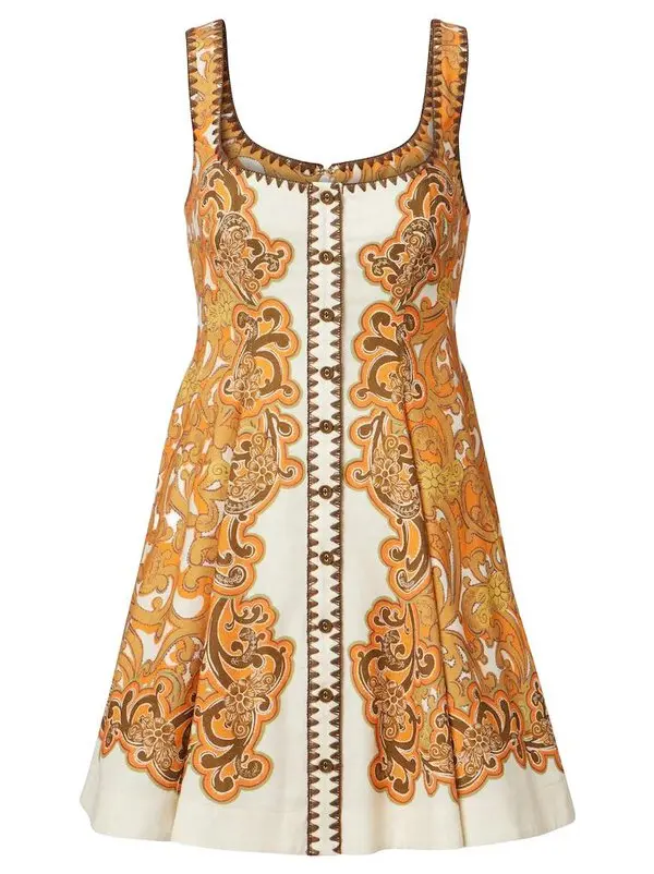 ALEMAIS Printed Linen And Cotton Minidress - Orange
