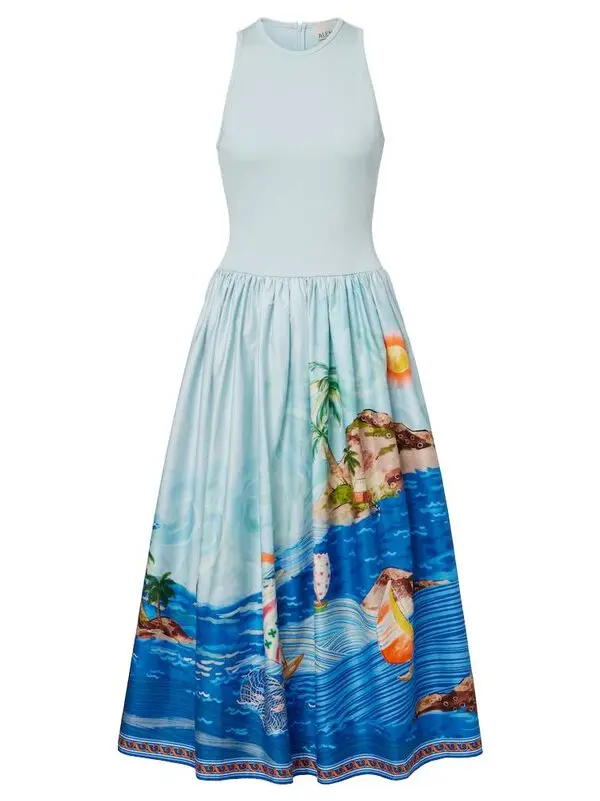 ALEMAIS Printed Cotton Midi Dress - Blue