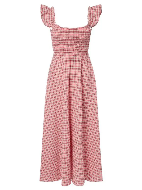 Faithfull The Brand Eudora Checked Cotton Midi Dress - Red