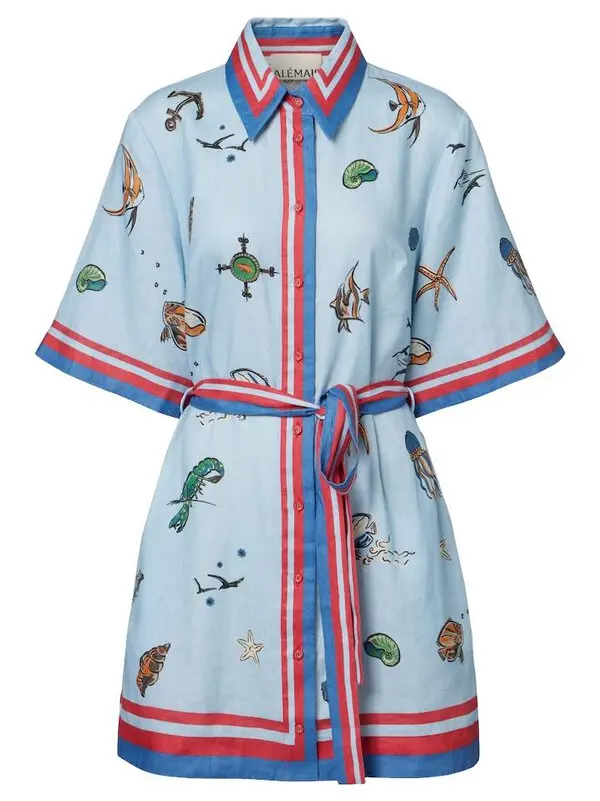 ALEMAIS Alémais Printed Linen Shirt Dress - Blue