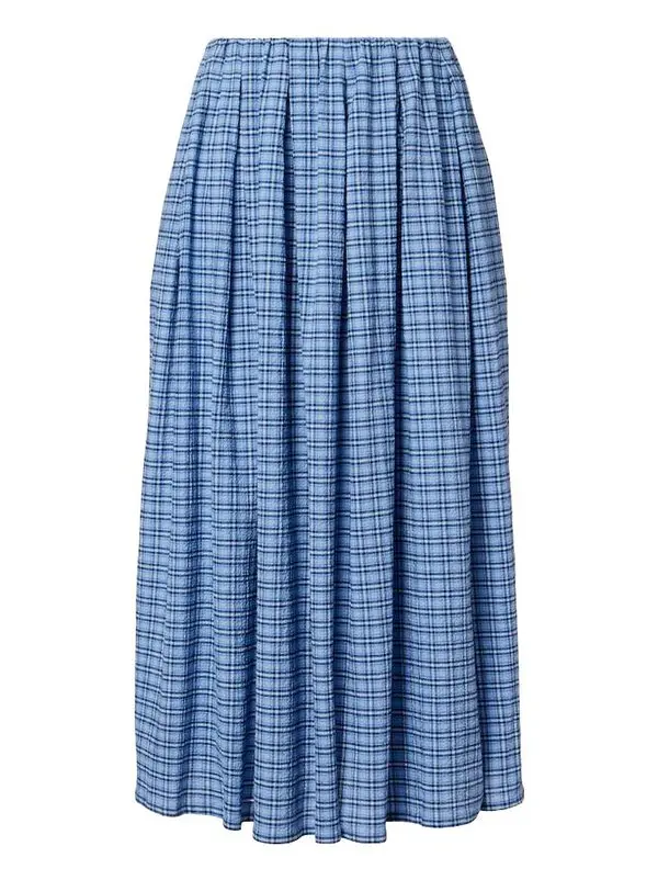 Faithfull The Brand Agora Checked Cotton Midi Skirt - Blue