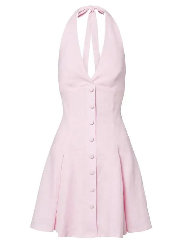 Faithfull The Brand Murano Halterneck Linen Minidress - Pink