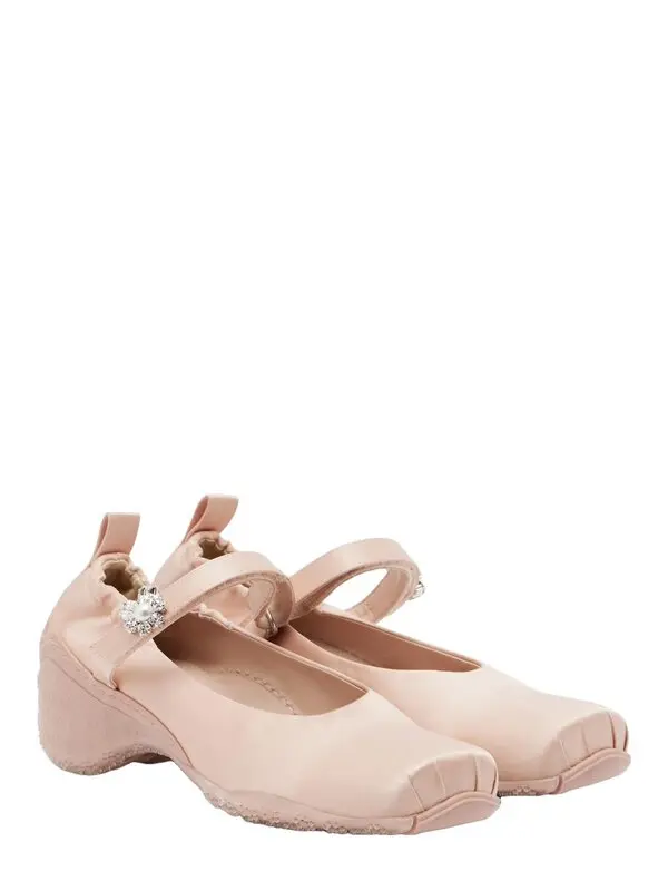 Simone Rocha Ballet Runner Crystal-embellished Satin Pumps - Pink