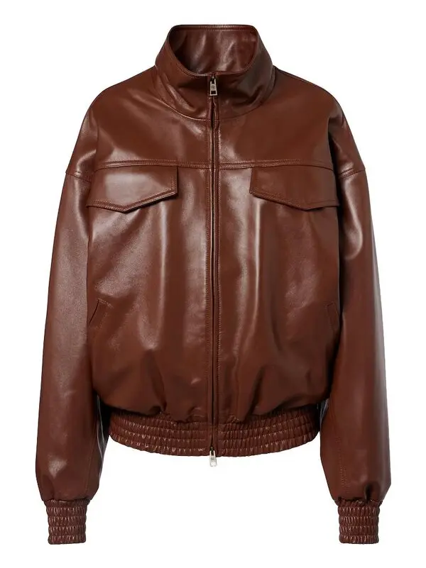 Balenciaga Cropped Oversized Leather Jacket - Brown