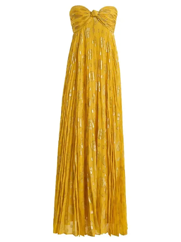 Alexis Soleil Knotted Fil Coupé Gown - Gold