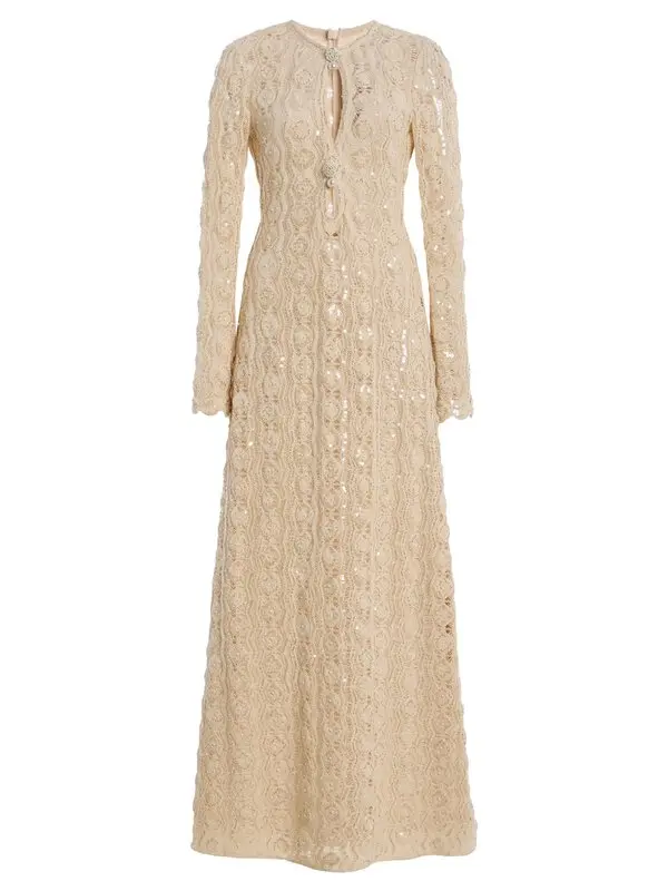 Alexis Niccola Beaded Macrame Maxi Dress - Neutral