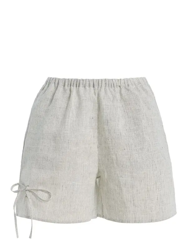 DEIJI STUDIOS Dèiji Studios Striped Linen Shorts With Bow Detail - White