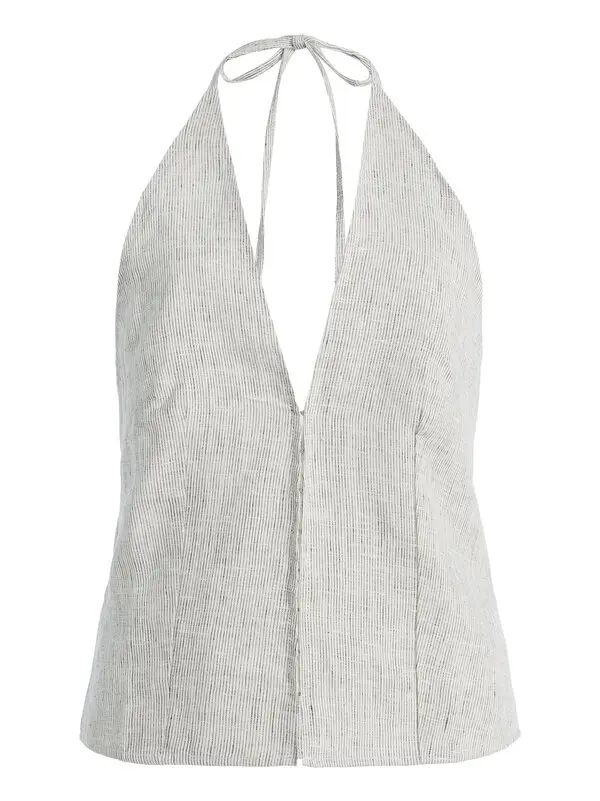 DEIJI STUDIOS Close Striped Linen Halter Top - White