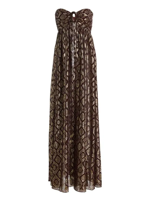Alexis Izza Strapless Metallic Jacquard Top - Brown