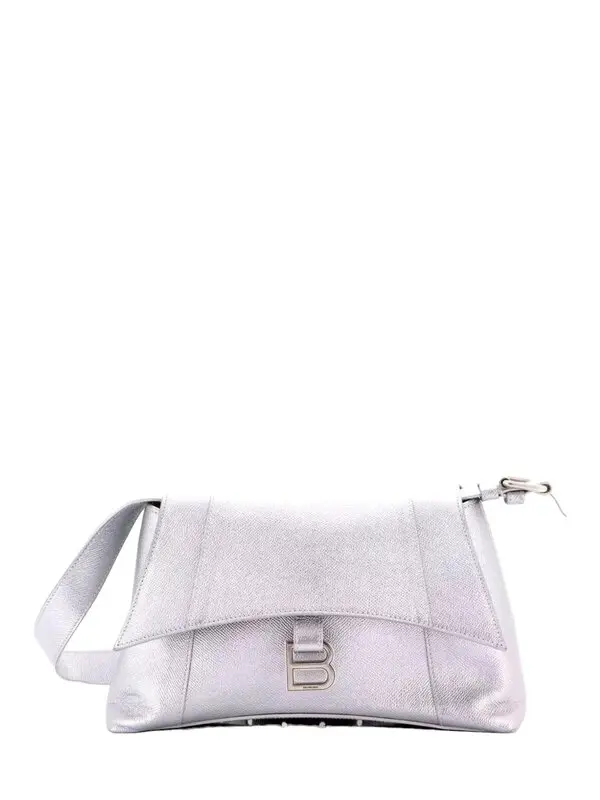 Balenciaga Downtown Soft Hourglass Leather Small Shoulder Bag - Silver