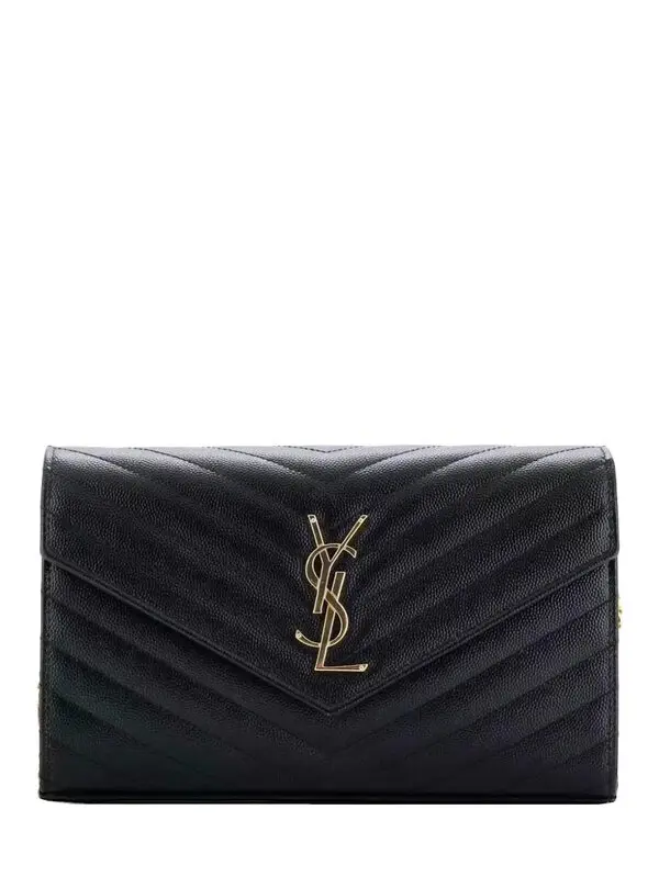 Saint Laurent Classic Monogram Wallet On Chain Matelasse Chevron Leather Medium Crossbody Bag - Black