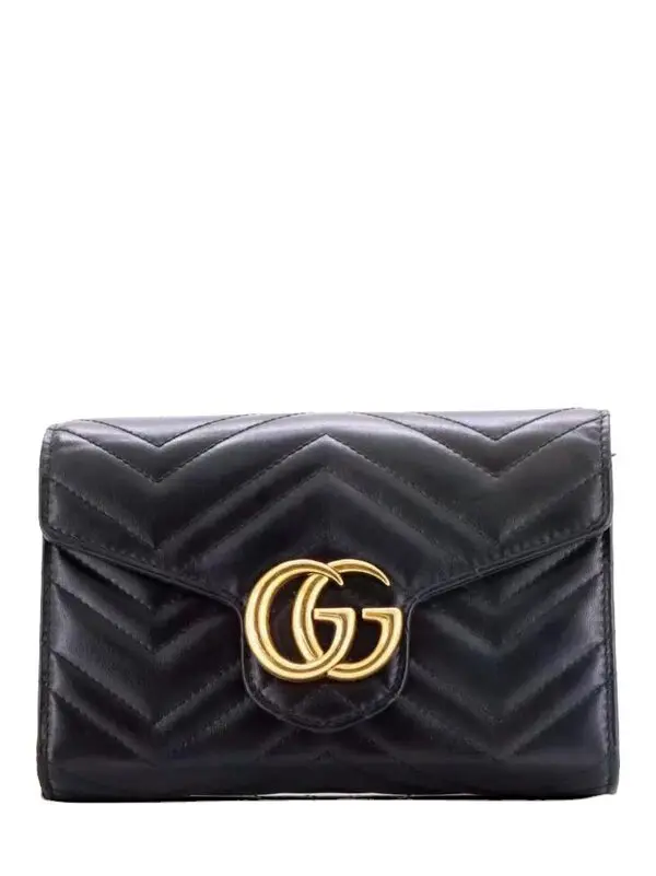 Gucci Gg Marmont Chain Wallet Matelasse Leather Mini Crossbody Bag - Black