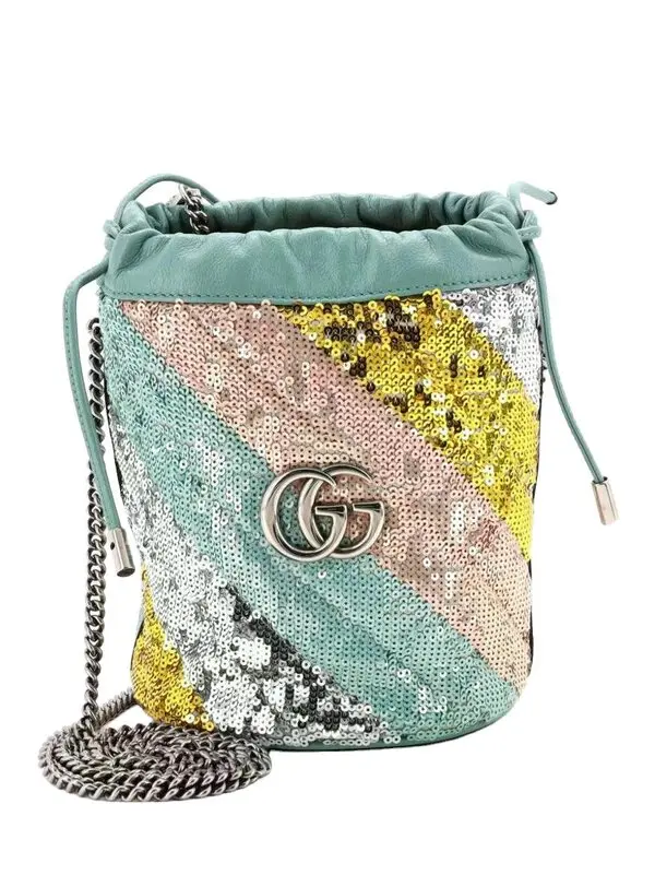 Gucci Gg Marmont Sequined Mini Bucket Bag - Blue