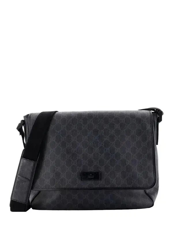 Gucci Flap Messenger Bag Gg Coated Canvas Medium - Black