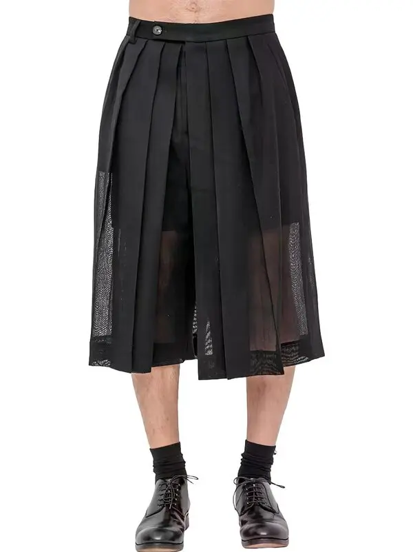 SETCHU Hakama Semi-sheer Cropped Trousers - Black