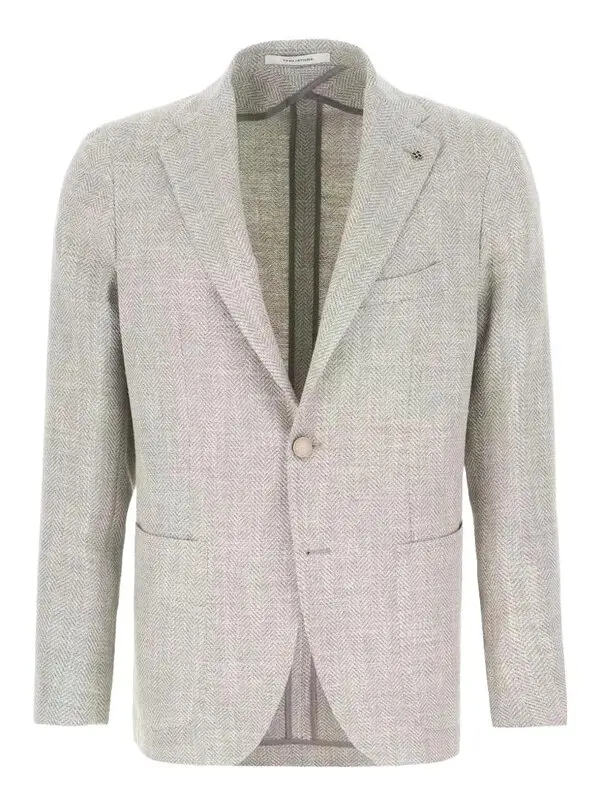 Tagliatore Herringbone Button Jacket - Grey