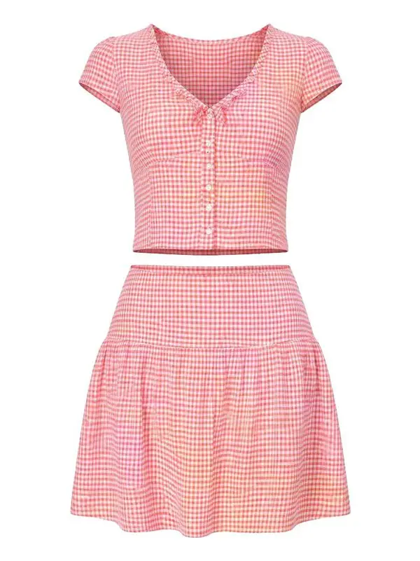REFORMATION Dorothea Gingham Two-piece Skirt Set - Pink