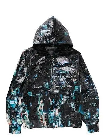 A BATHING APE Overall Print Crease Hooded Jacket - Black