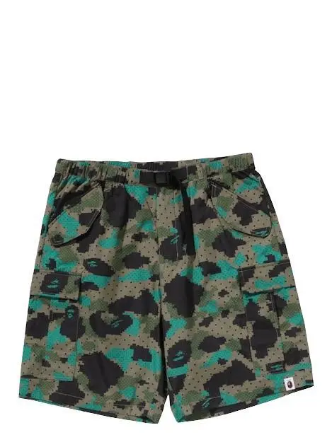 A BATHING APE By Kazuki Kuraishi Camo Belted Cargo Shorts - Green