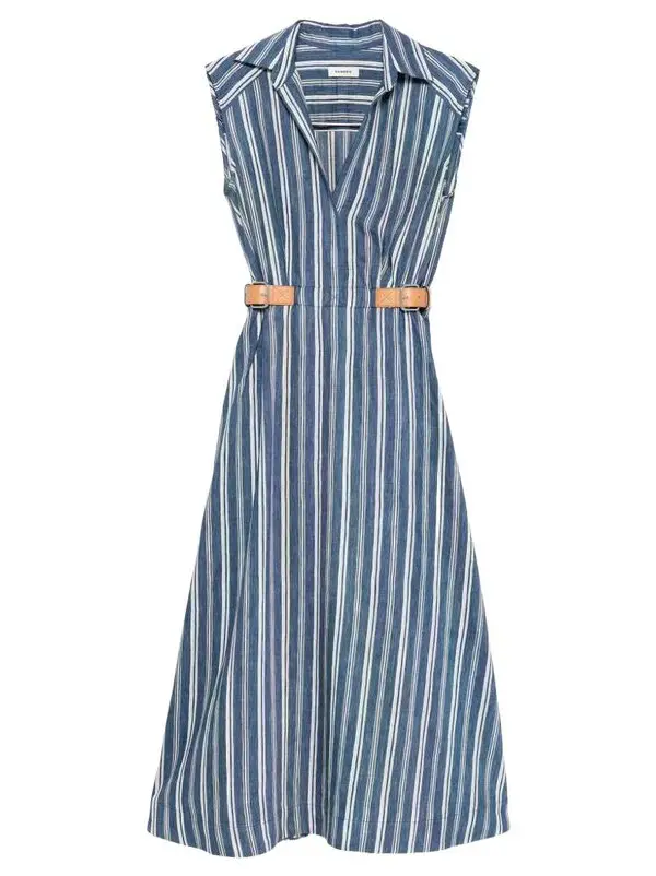 Sandro Maxi Striped Belted Shirt Dress - Blue