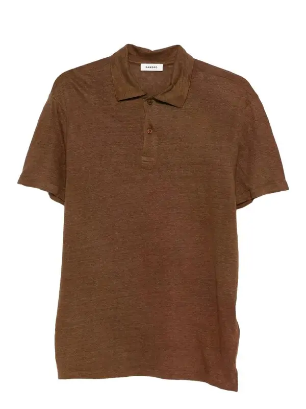 Sandro Linen Polo Shirt - Brown