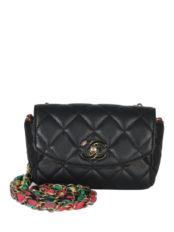 Chanel Quilted Lambskin Ribbon Chain Coco Flap Bag - Black