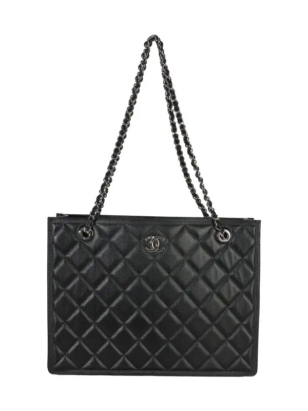 Chanel Quilted Caviar Cc Shopping Tote - Black