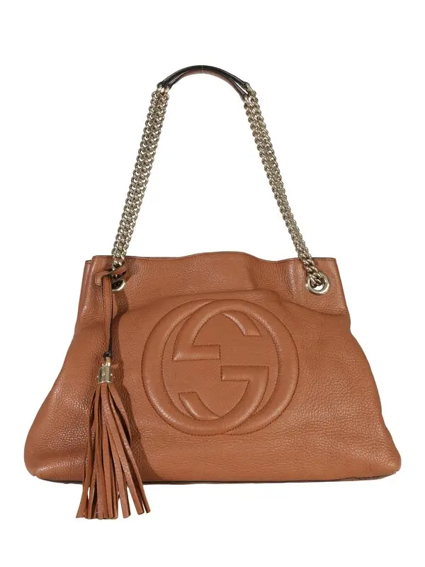 Gucci Pebbled Calfskin Soho Chain Tote - Brown