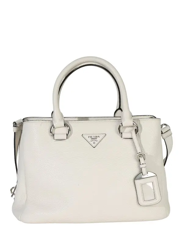 Prada Vitello Daino Double Zip Shopping Tote - White