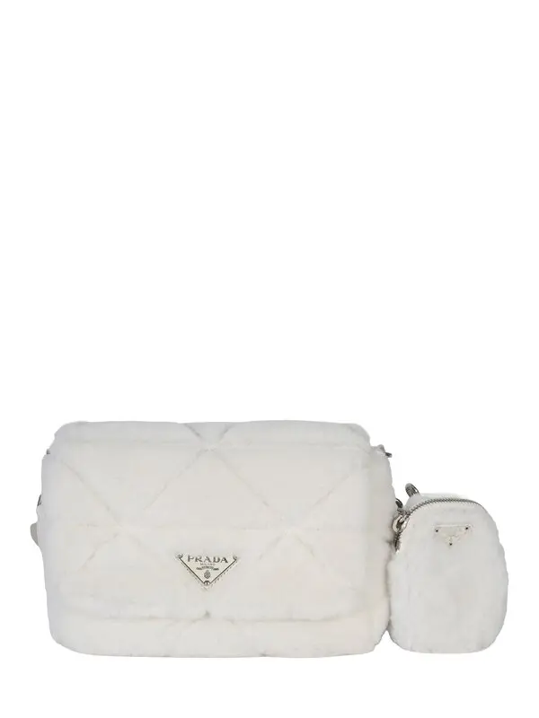 Prada Shearling Patchwork System Flap Bag - White