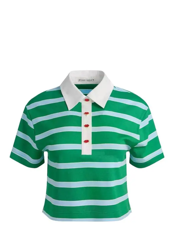 Alice + Olivia Striped Polo Top - Green