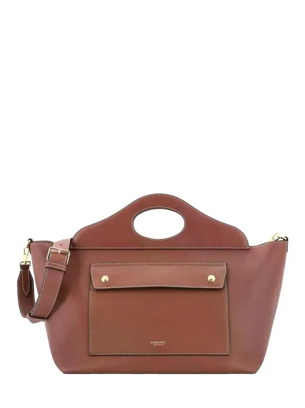 Burberry Soft Pocket Leather Small Tote Bag - Brown