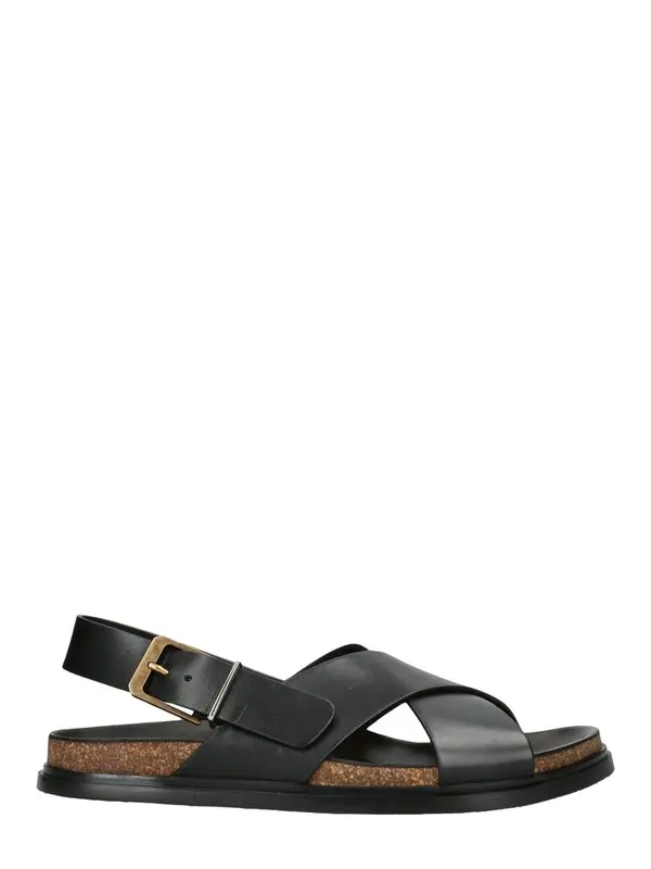 THE ROW Leather Buckle Sandals - Black