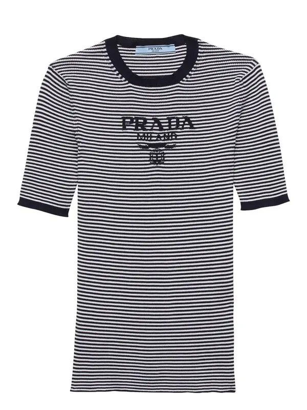 Prada Silk Cropped Logo Sweater - Blue