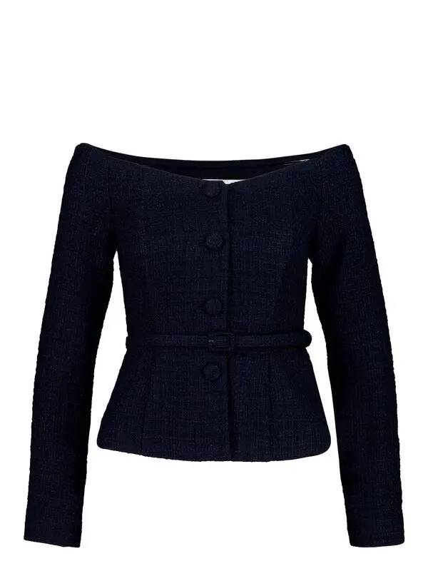Roland Mouret Off-shoulder Bouclé Top With Belt - Blue