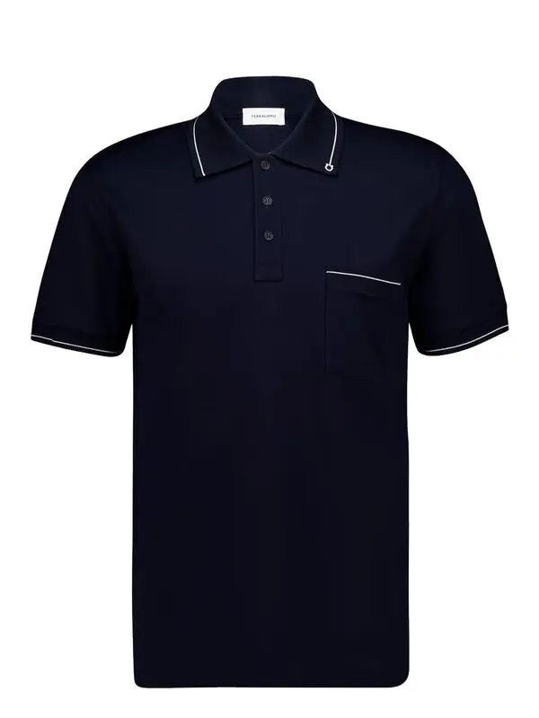 FERRAGAMO Navy Gancini Polo Shirt - Blue