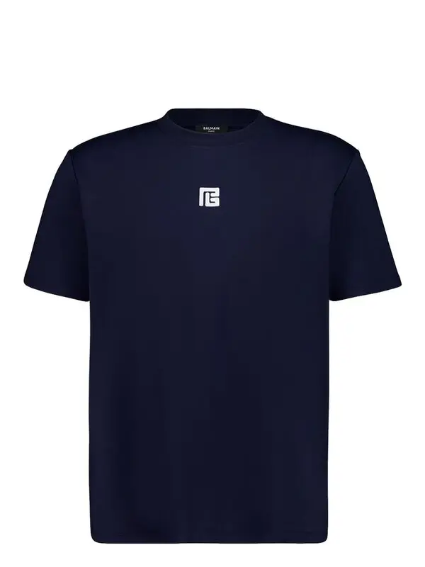 Balmain Navy T-shirt With Embroidered Pb Logo - Blue