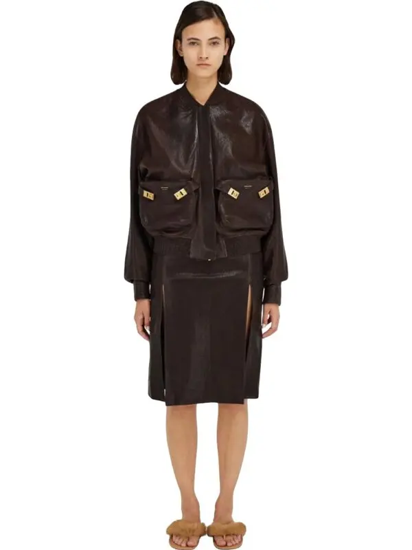 FERRAGAMO Midi Leather Skirt - Brown