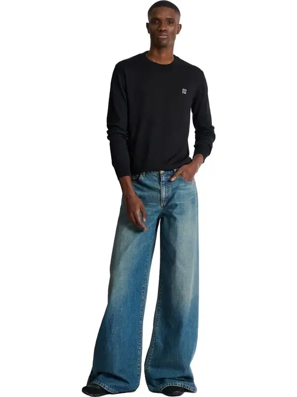 Balmain Silk-cotton Jumper With Pb Logo - Black